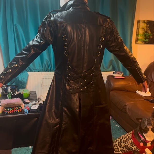 Genuine Leather Men Trench Coat - Handmade Black Leather Long Coat ...