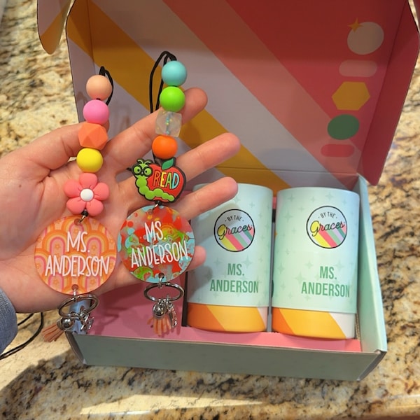 Teacher Glitter Lanyard - Personalized Lanyard for ID Badge - Beaded ...