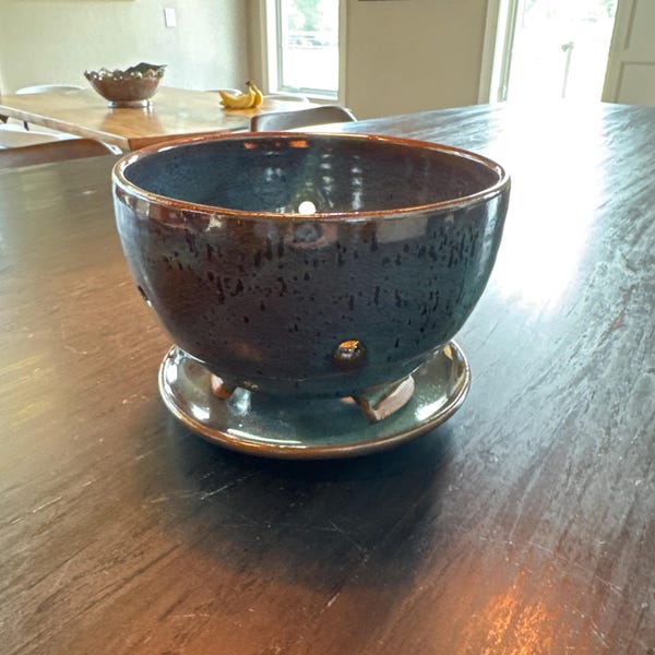 Berry Bowl, Small Pottery Colander in Turquoise - Etsy