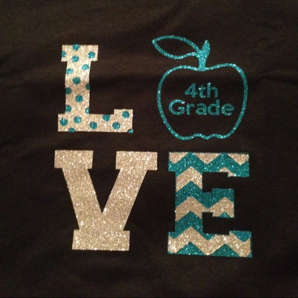 Love 4th Grade Teacher Glitter Bling Shirt - Etsy