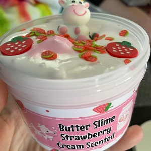 Strawberry Cow Butter Slime, Scented Slime, Pink Cow Slime Charm ...