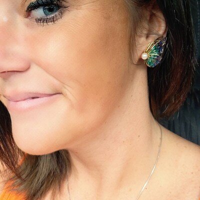 Handmade Creative Earring Multi-color Butterfly Earrings Pearl Wing ...