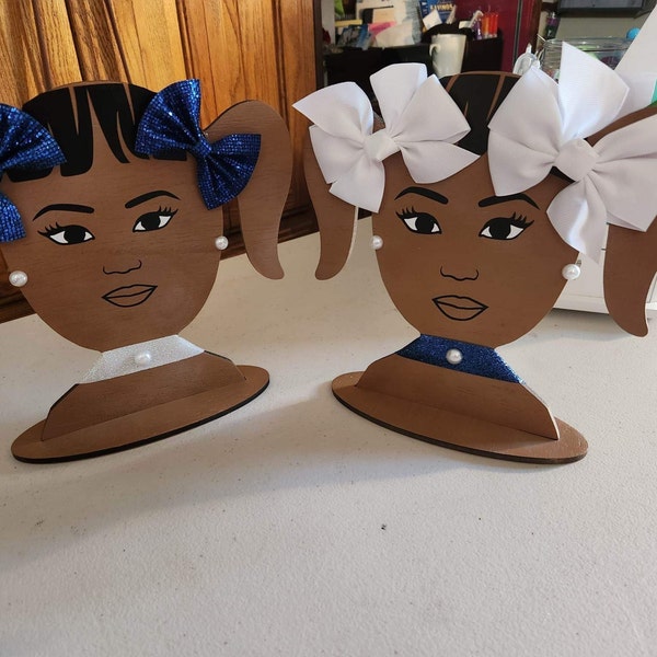Wooden Head Stand. Child Silhouette With Pigtails. Hair Bow Displays ...
