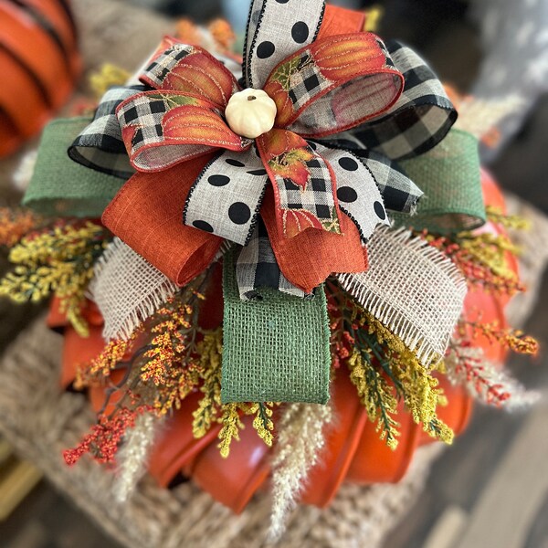 Fall Lantern Bow, Pumpkin Bow, Autumn Bow, Fall Wreath, Halloween Bow ...