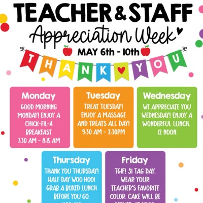 Editable Teacher Appreciation Week Itinerary Poster Teachers Staff ...