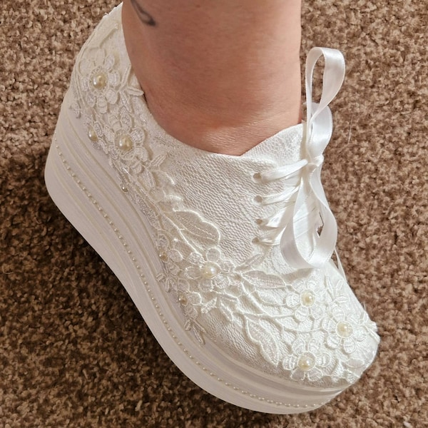 Wedding Sneakers Lace, Bridal Shoes, Bride Sneakers Converse, Bride ...