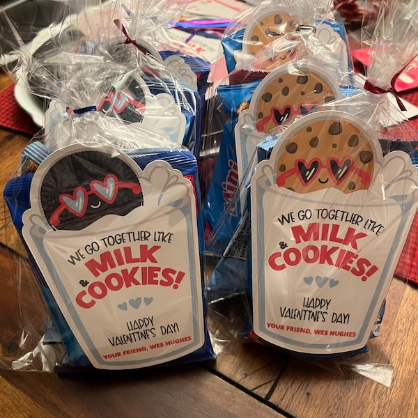 Kids Milk & Cookies Valentines Cards, We Go Together Like Milk and ...