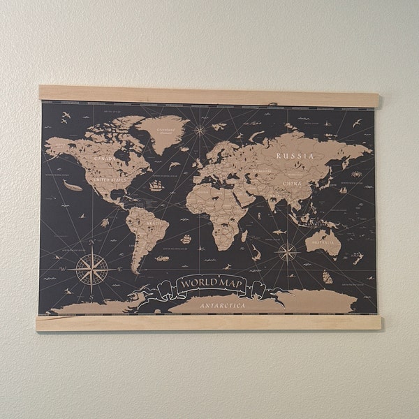 World Map Art | Large World Map | Classroom Wall Art | World Map Wall ...