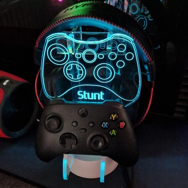 Personalised Neon Green Controller and Headset Gaming Station With ...