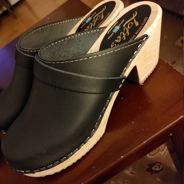 Swedish Clogs High Heel Classic Black Leather by Lotta From Stockholm ...