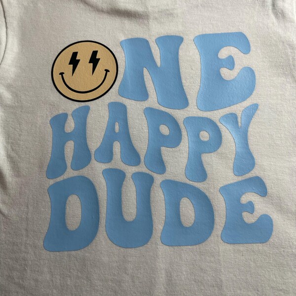 One Happy Dude PNG SVG, First Birthday SVG, Retro Wavy Text, Happy Face ...