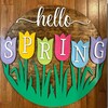 Hello Spring Tulips Sign, Round Door Hanger Svg, Spring Welcome Sign ...