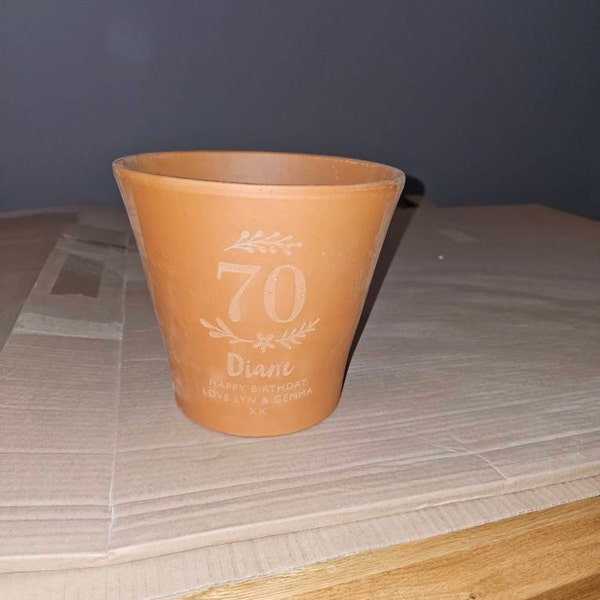 70th Birthday Personalised Plant Pot - Engraved 70th Birthday Gift for ...