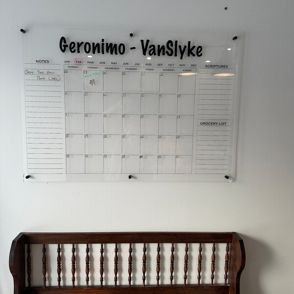 Large Acrylic Calendar | Dry Erase Board With Side Notes | Monthly ...
