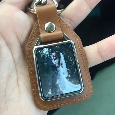 Personalized Leather Double Side Photo Keychain Drive Safe 3rd Leather ...