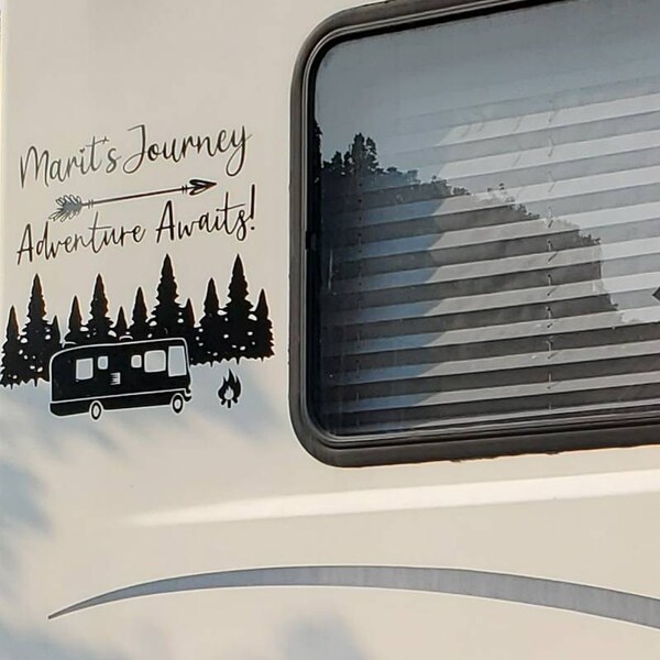 Custom RV Last Name Decal: Adventure Awaits Camper Sticker - Etsy