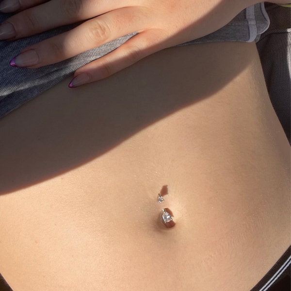 14G 316L Stainless Steel Crystal Belly Button Ring/ Silver/ Rose Gold Navel Ring/belly Button ...