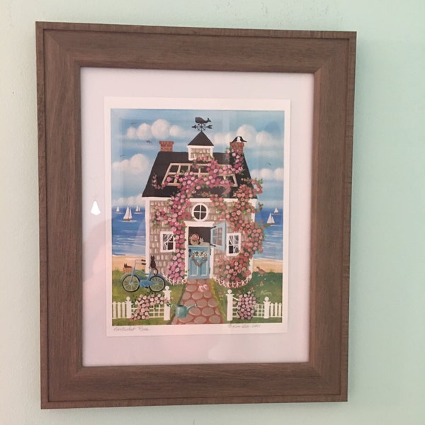 Nantucket Rose Cottage Folk Art Print - Etsy
