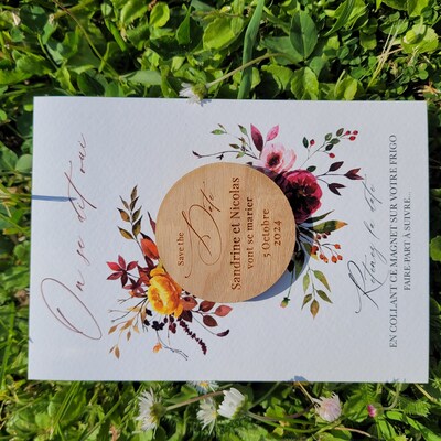 Save the Date Round Magnet With Cards, Autumn Fall Wedding Kraft Save ...