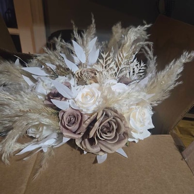 Floor Free Standing Arch Arrangement Aisle Flowers White Boho Pampas ...