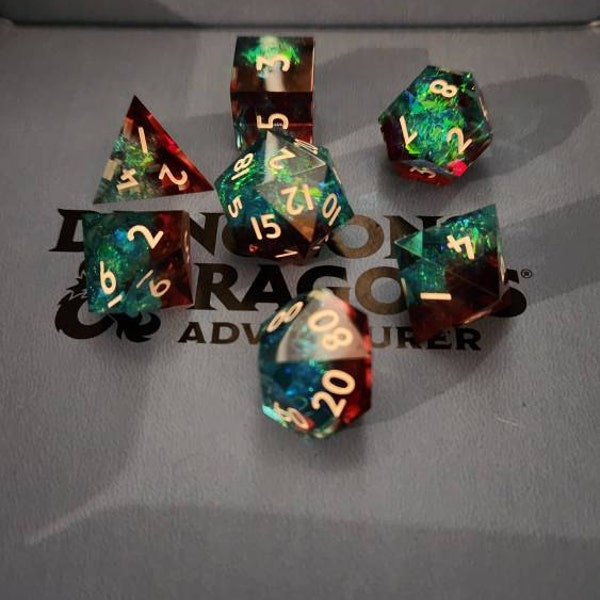 Bleeding Sapphires - Holographic Handmade Resin Sharp Edge Dice Set for ...