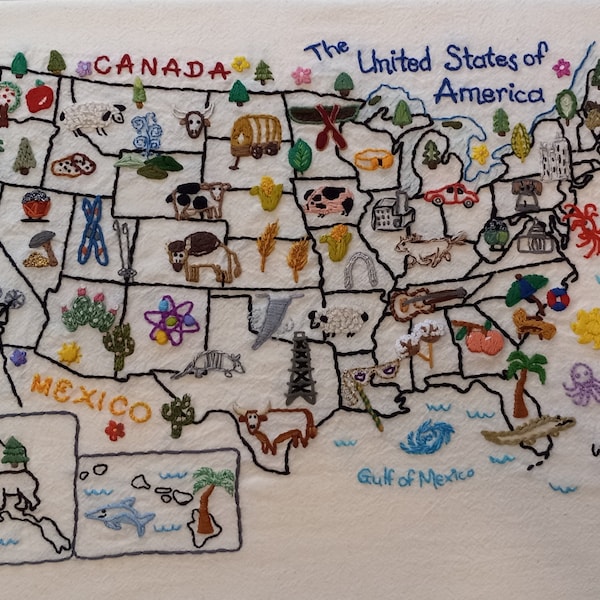 Map of the United States Embroidery Pattern - Etsy