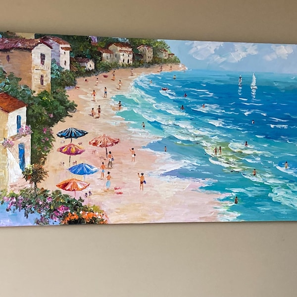 Ocean Sunset Textured Oil Painting, Coastal Wall Art, Hand-painted ...