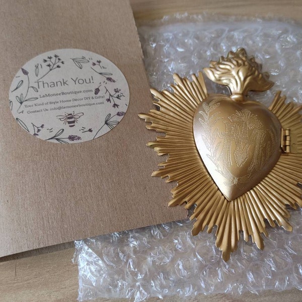 Sacred Heart Large Embossed Prayer Box or Rosary Box in Gold Antique ...