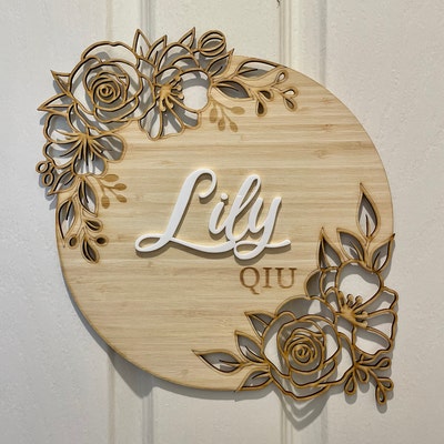 Personalised Floral Name Sign Custom Name Plaque Nursery / Baby Sign ...