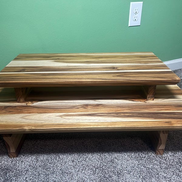 2 Altar Table Set, Straight Side 2 Tier Altar Tables, Teak Wood ...