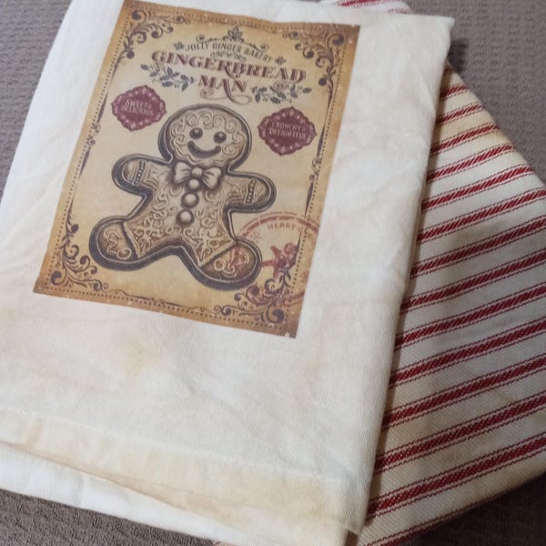 Gingerbread Kitchen Towel, Red Ticking Stripe Towel, Oven/stove Handle ...