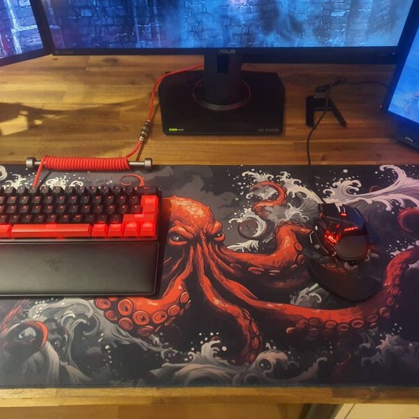 Black and White Desk Mat Koi Fish Pond, Japanese Mousepad Large, Yin ...