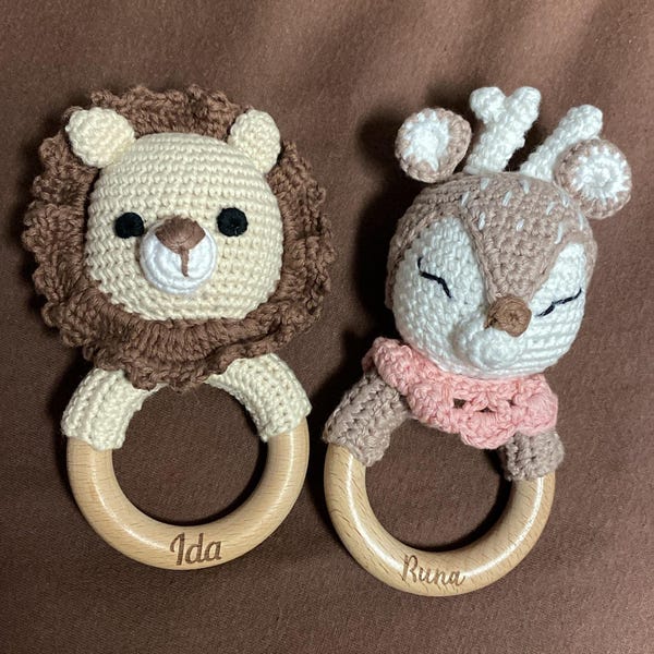 Personalized Crochet Rattle, Custom Wooden Baby Rattle, Baby Rattle ...