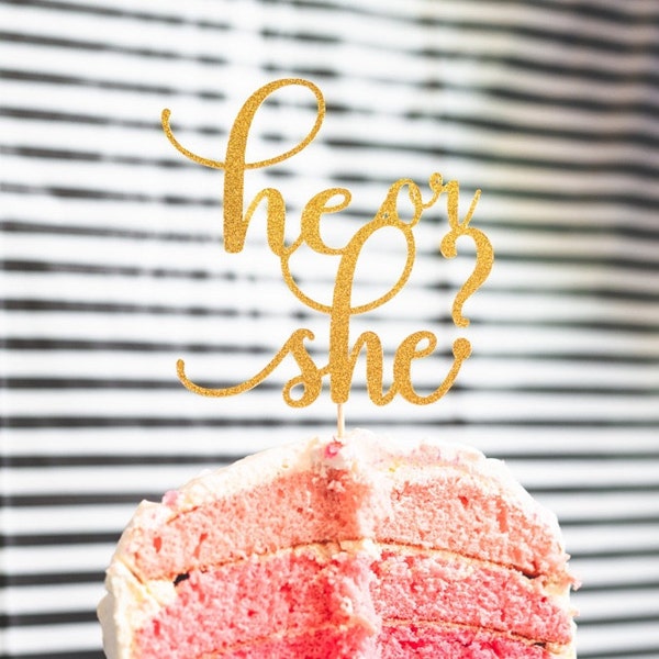 He or She Cake Topper, Gender Reveal Cake Topper, Baby Shower Cake ...
