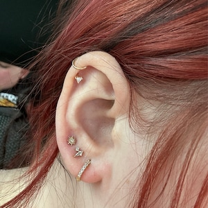 14k Solid Gold Heart Rook Earring Heart Rook Piercing Diamond Curved ...