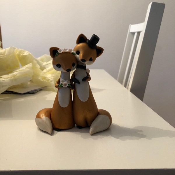 Fox Bride and Groom - Red Fox Wedding Cake Topper - Woodland Wedding ...