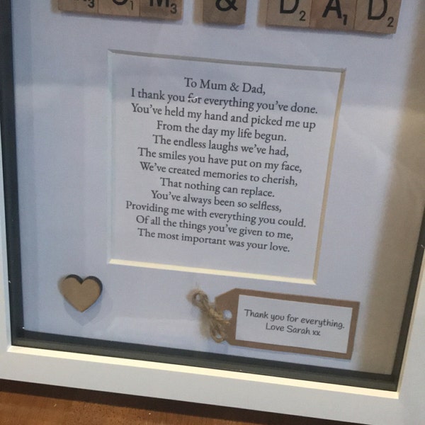 Mum & Dad Poem Frame. Mum and Dad Gift. Parents Frame. - Etsy UK