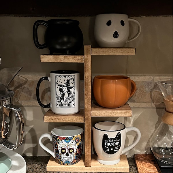 Wooden Mug Stand | Rustic Display Shelf | Tiered Cup Holder - Etsy