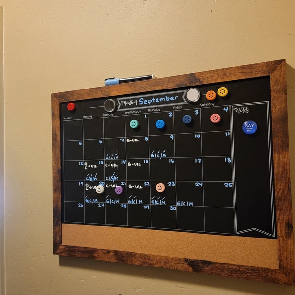 18x24 Chalkboard Calendar and Bulletin Combo Board- Includes Chalk ...