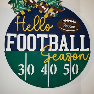 Hello Football Season Sign, Digital Download, Round Door Hanger Svg ...
