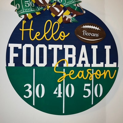 Hello Football Season Sign, Digital Download, Round Door Hanger Svg ...
