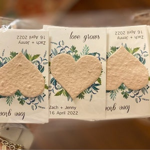 Wedding Favors Seed Paper Heart Love Grows Cards Recycled Eco Friendly ...