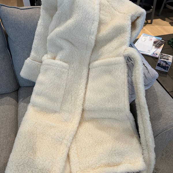 Merino Wool Robe With Pocket Morning Wool Dress Sheep Wool Bathrobe ...