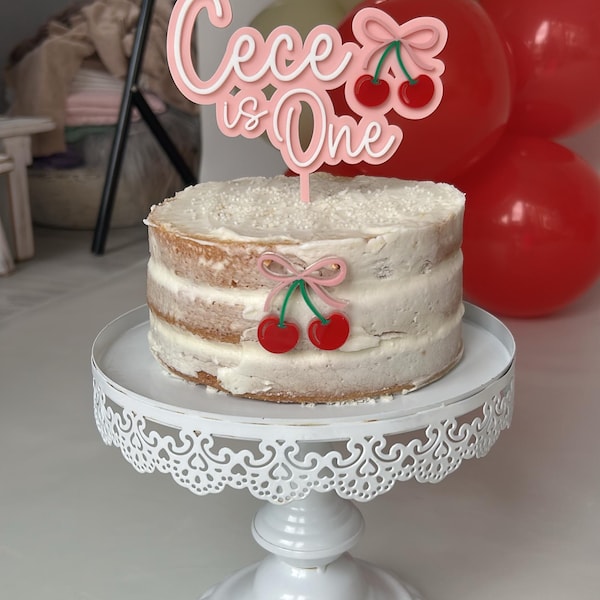 Acrylic Cherry Cake Topper, Personalised First Birthday Cake Topper, is ...