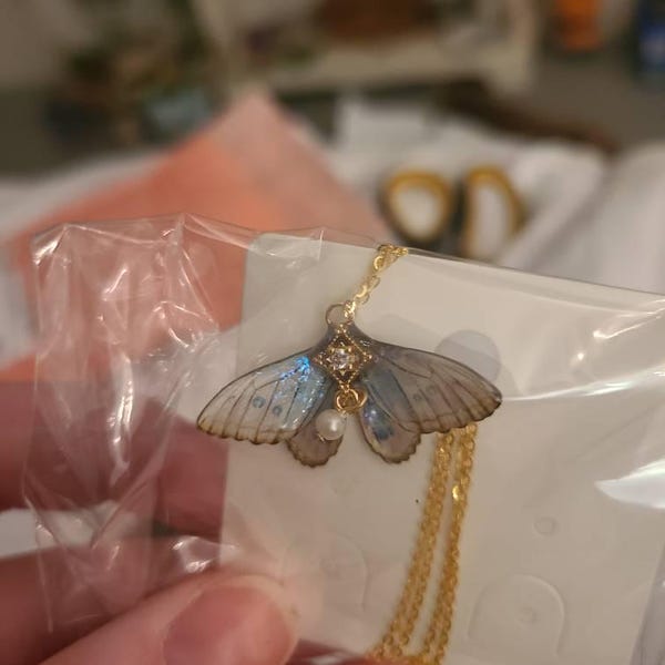 Cute Moth Necklace, Moth Wings With Pearl Jewelry, Insect Fairy Resin ...