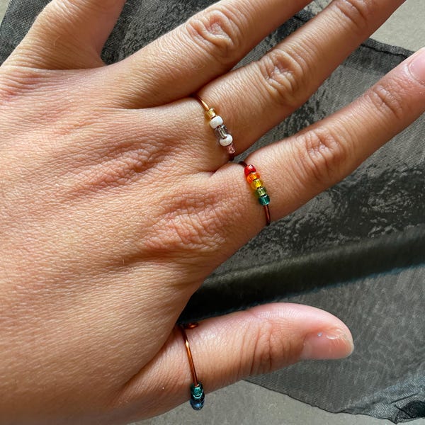 Fidget Ring Set of 3, Bead Rings in Random Colors, Worry Rings, Spinner ...