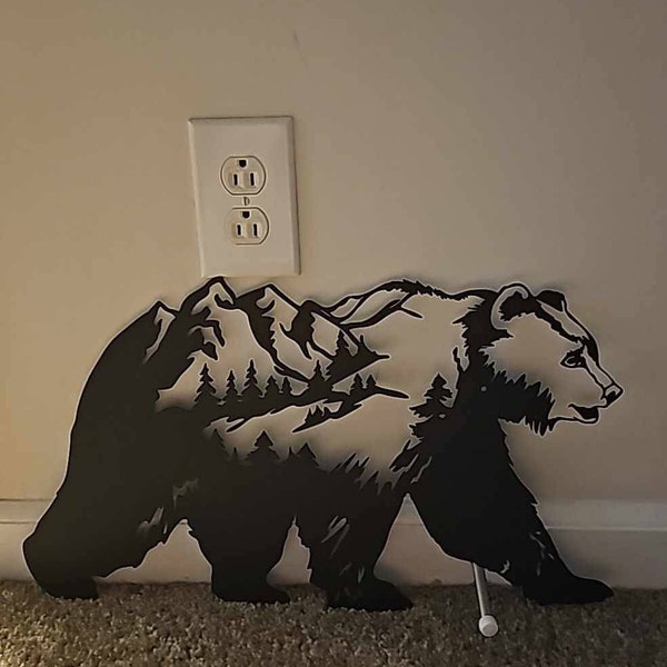 Bear Metal Wall Decor, Large Outdoor Wall Art, Bear Mountain and Nature ...