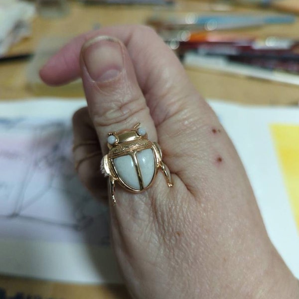 14k Gold Gemstone Scarab Ring, 14K Gold Designer Labradorite Scarab ...