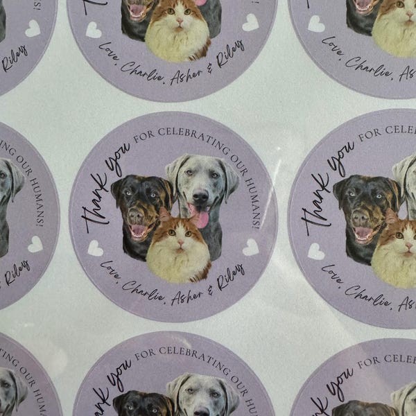 Custom Dog Wedding Favor Stickers, Dog of Honor Personalized Pet Photo ...