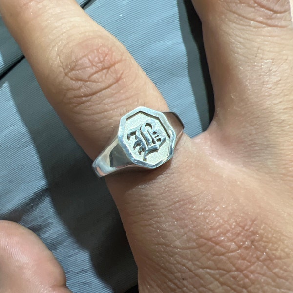 Initial Engraved Signet Ring, Custom Signet Ring, Silver Signet Ring ...